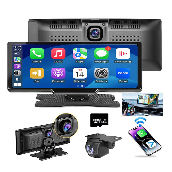 10.26" Wireless Apple Android Carplay Dual Dash Cam Front Rear Camera – Mcne Auto Supplies